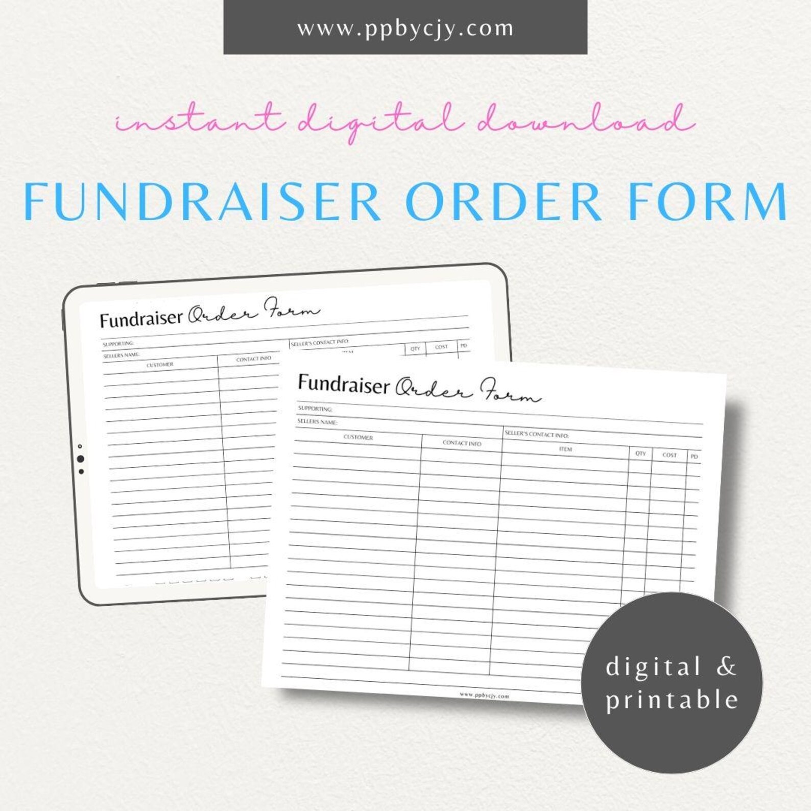 Fundraiser Order Form Printable Template | Digital Download | Product ...