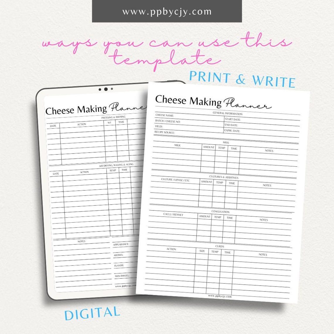 Cheese Making Planner Printable Template Digital Download Homemade ...