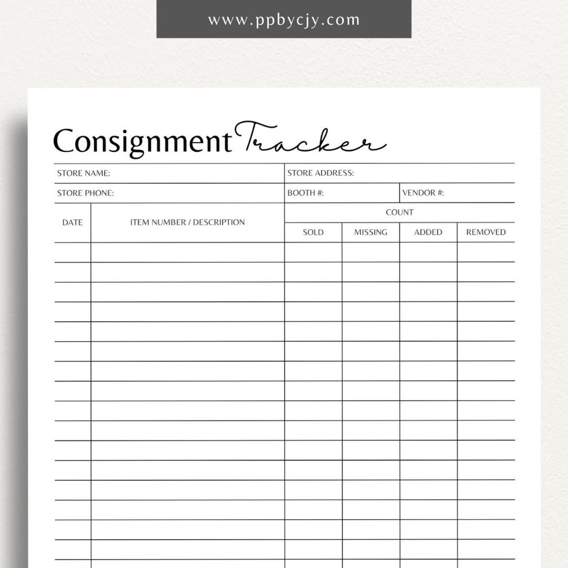 Consignment Tracker Printable Template | Digital Download | Inventory ...