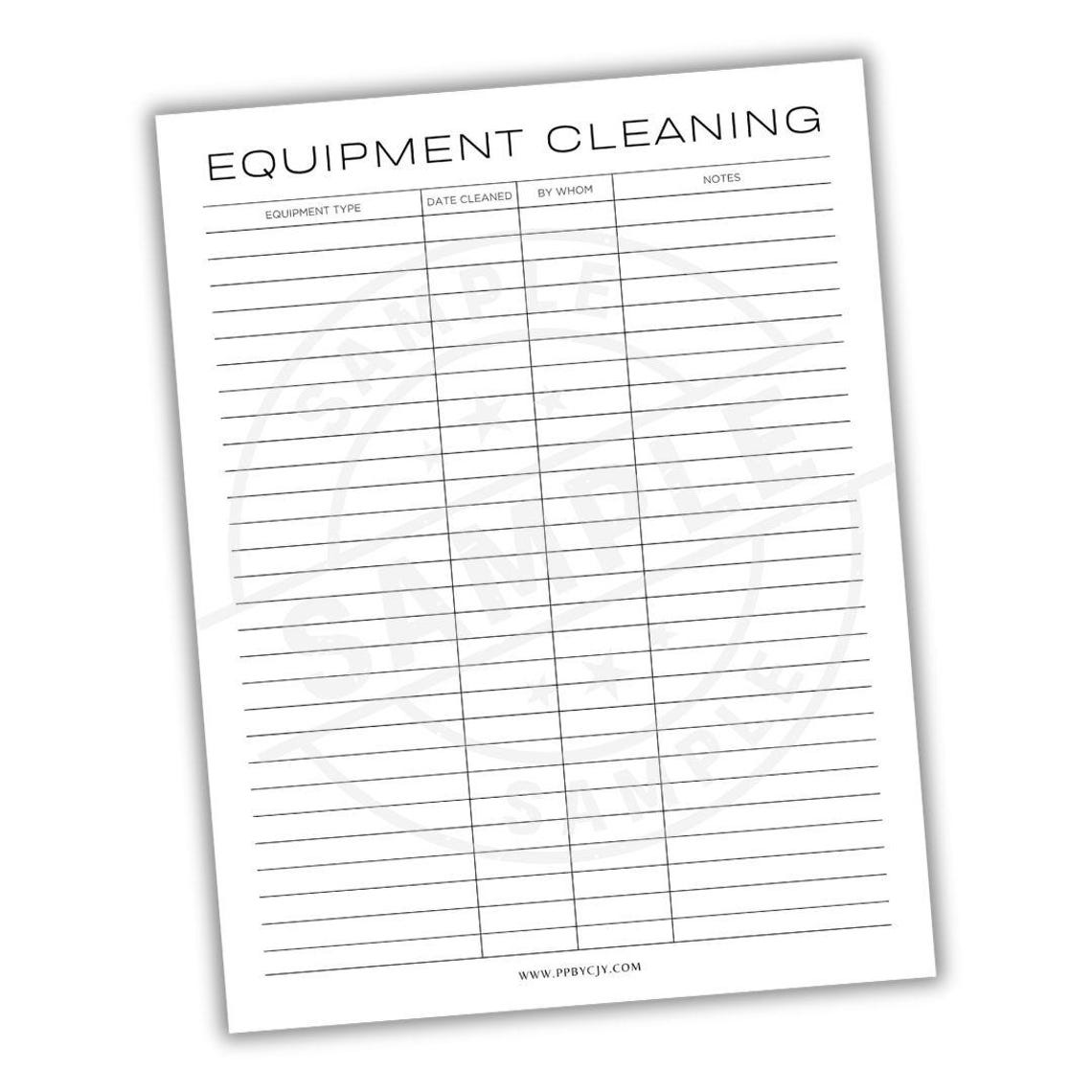 Equipment Cleaning Log Printable Template | Maintenance Tracker ...