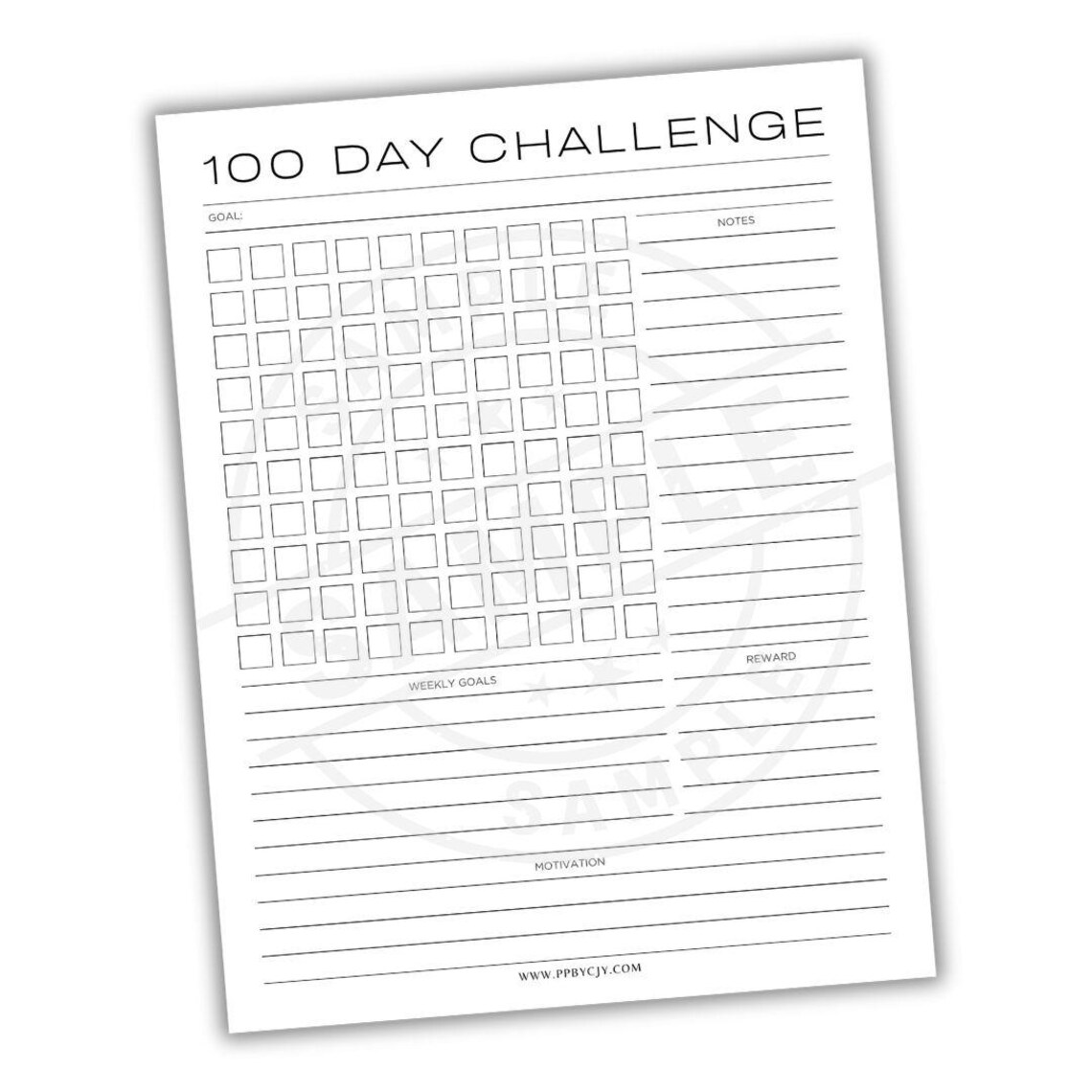 100 Day Challenge Printable PDF Template | Goal Tracker and Habit ...