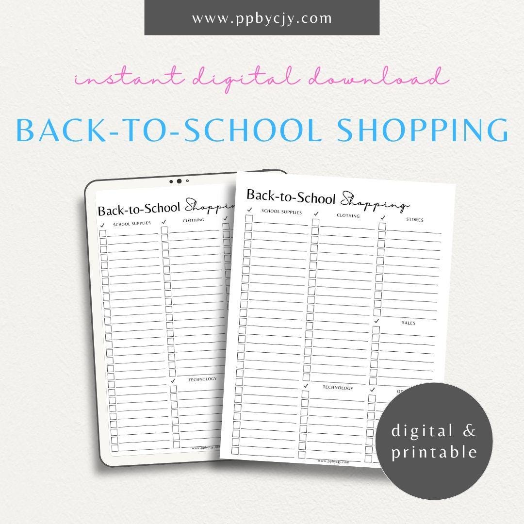 Back-to-school Shopping List Printable Template | Digital Download ...