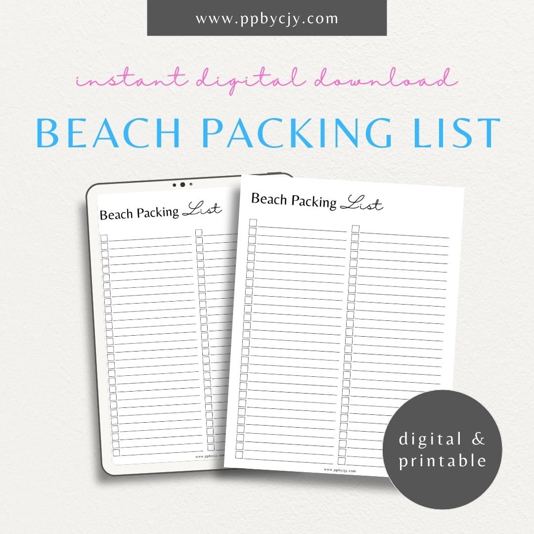 Beach Packing List Printable Template | Digital Download | Essential ...