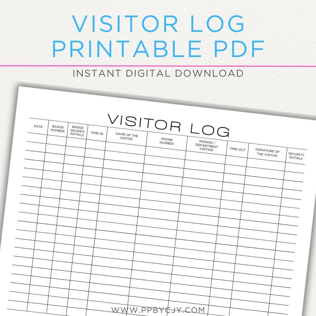 Visitor Log Printable | Business Office Guest Sign-in Sheet | Event ...
