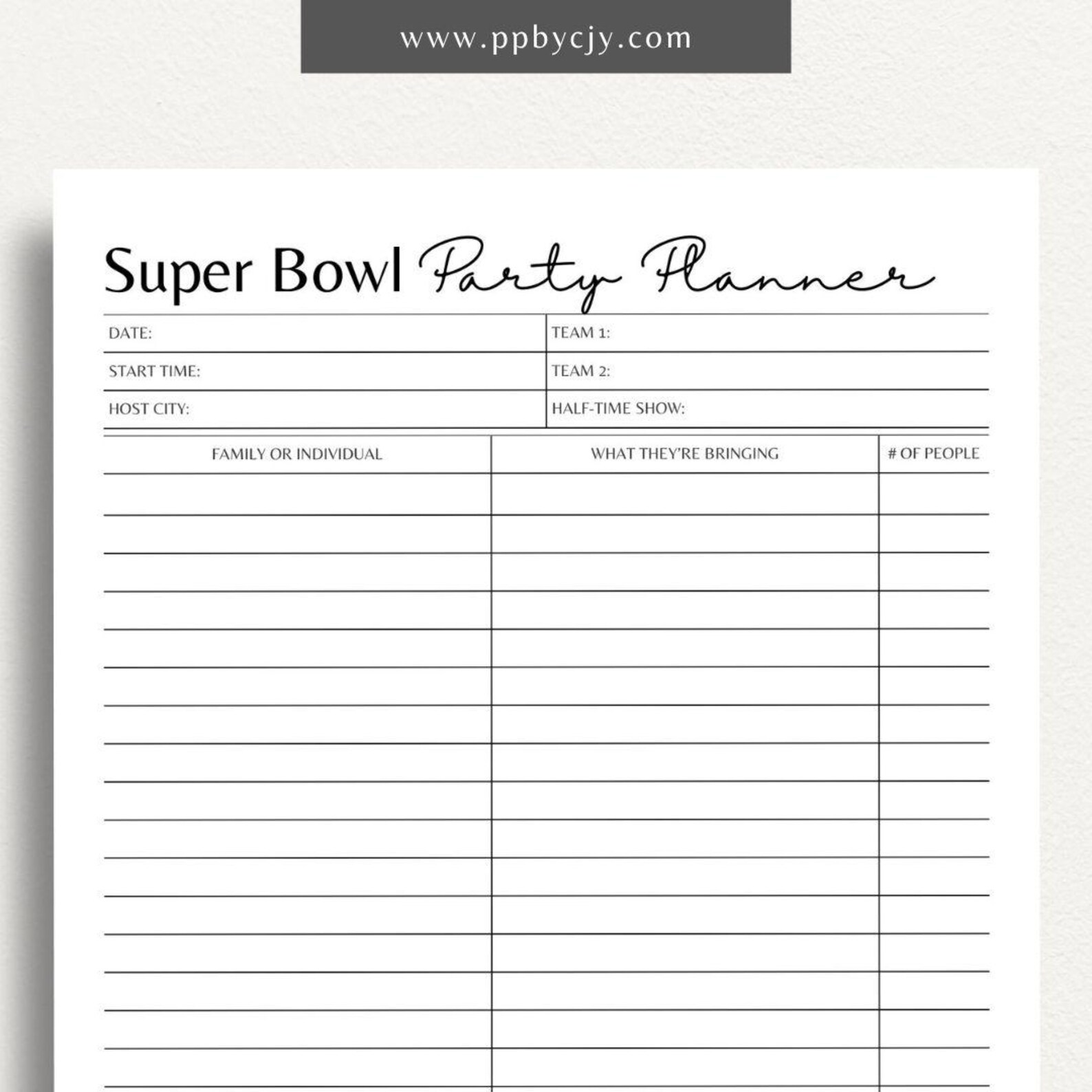 Super Bowl Party Planner Printable Template | Instant Digital Download ...