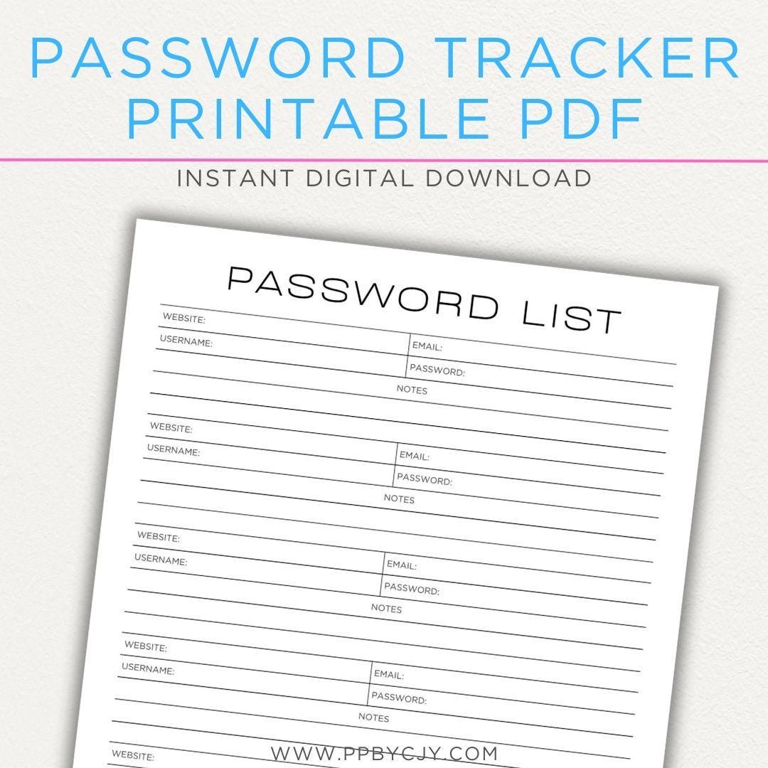 Online Password Tracker Printable | Secure Login Organizer | Website ...