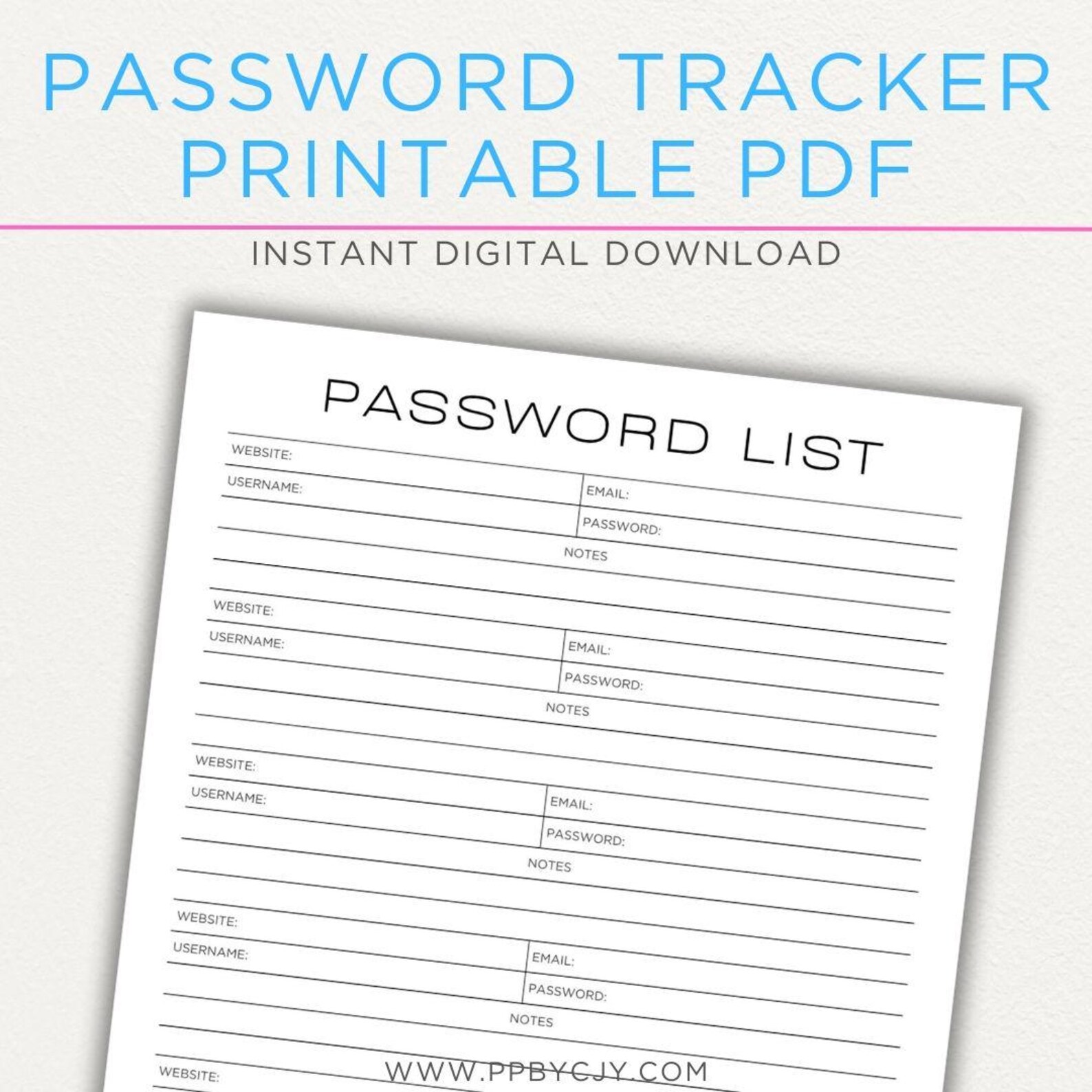 Online Password Tracker Printable | Secure Login Organizer | Website ...