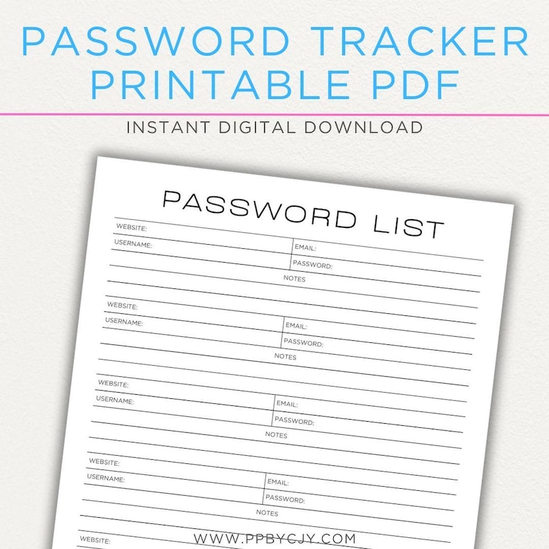 Online Password Tracker Printable | Secure Login Organizer | Website ...