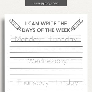 Days of the Week Worksheet | Kindergarten Letter Tracing Activity ...