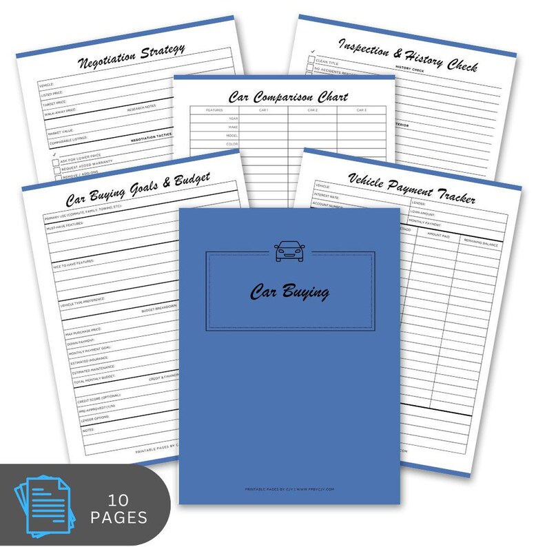Car Buying Comparison Planner | 10 Page Vehicle Purchase & Payment ...
