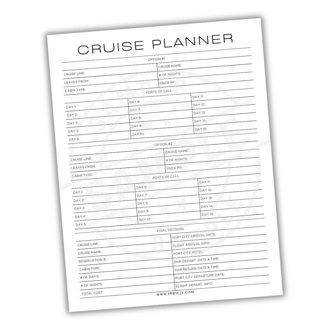 Cruise Planner Printable PDF | Single Page Cruise Organizer | Track ...