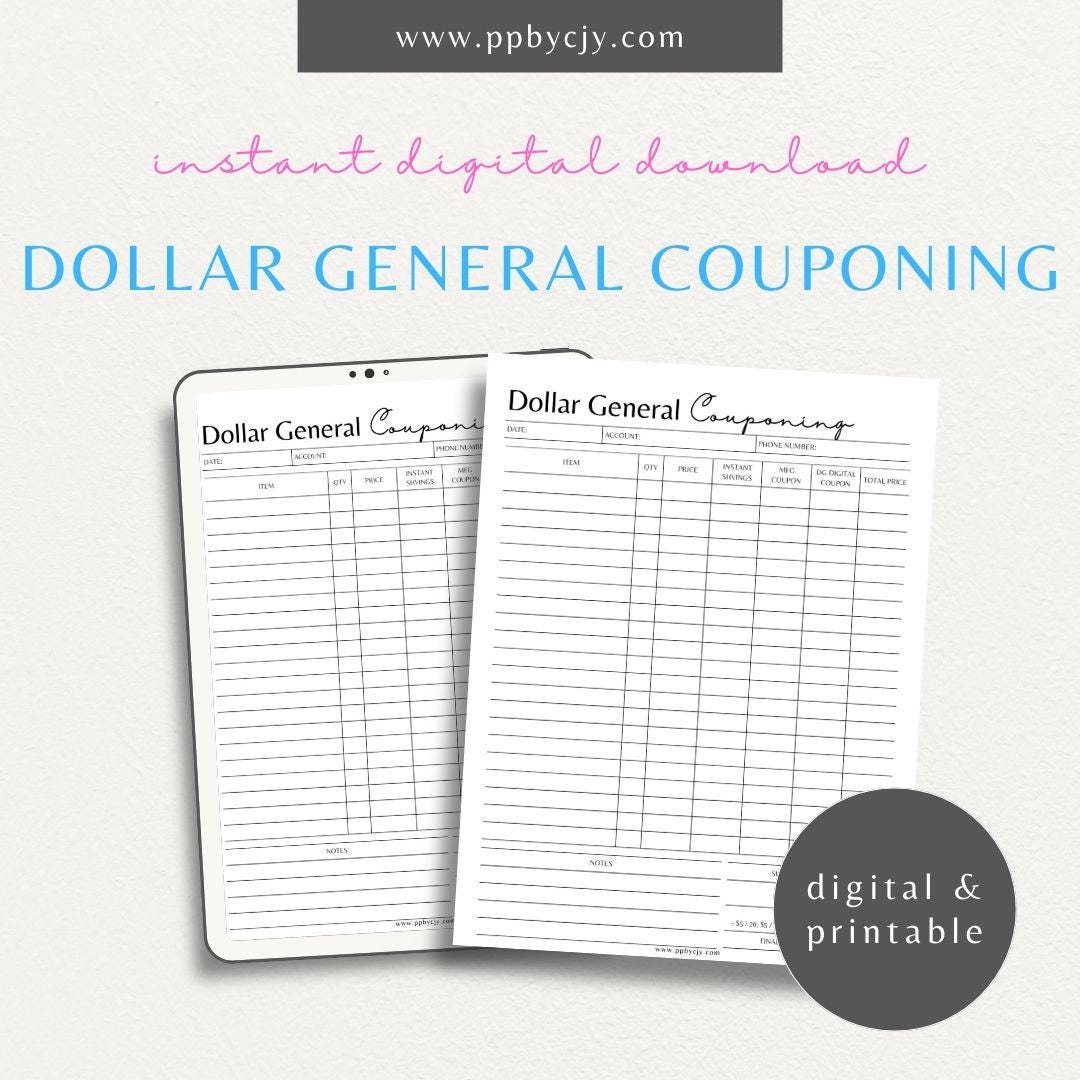 Dollar General Couponing Tracker Printable Template | Instant Digital ...
