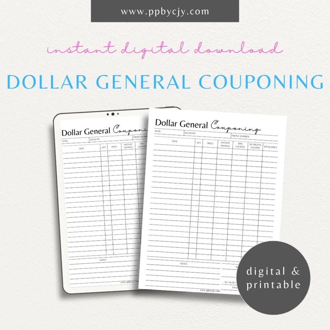 Dollar General Couponing Tracker Printable Template | Instant Digital ...