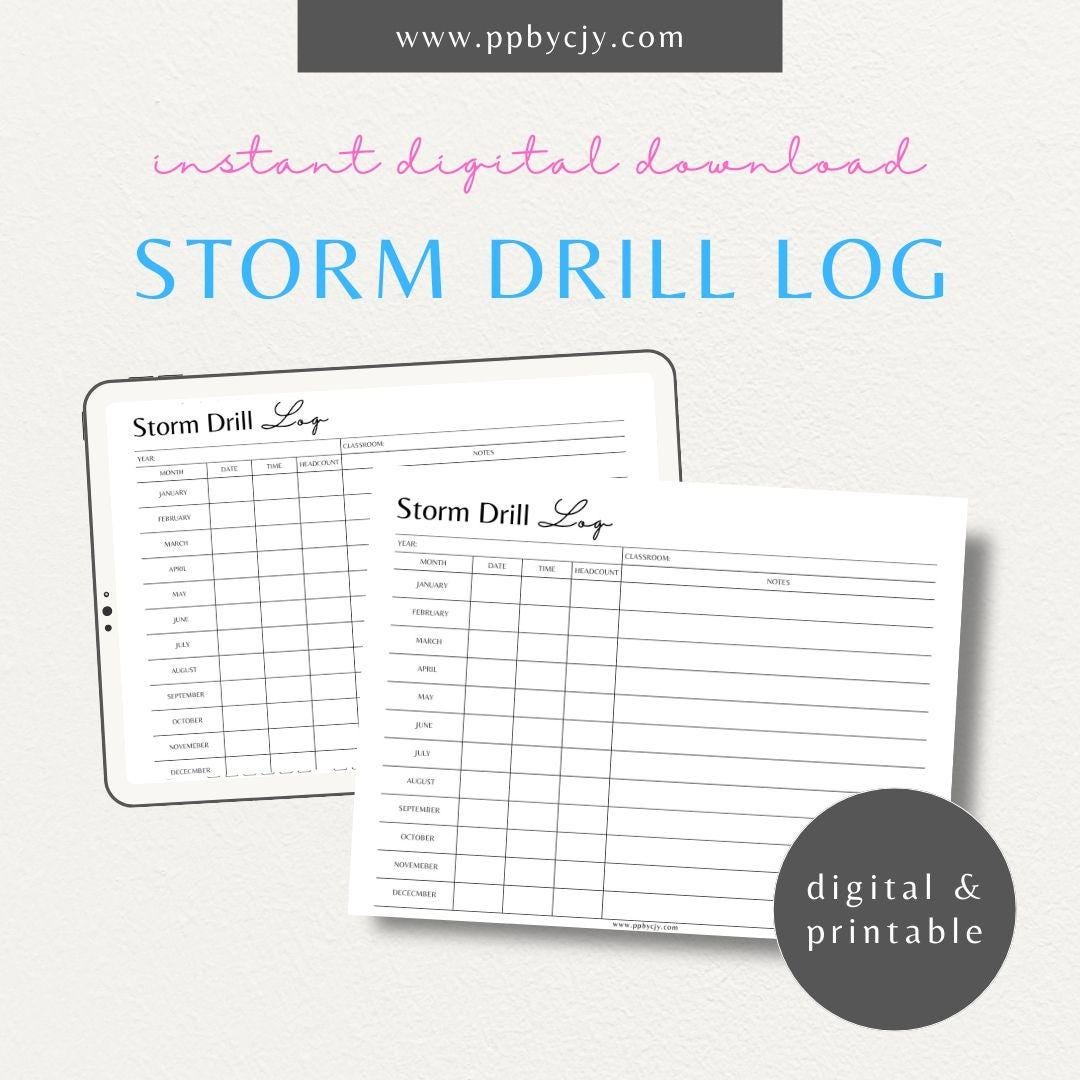 Storm Drill Log Printable Template | Emergency Preparedness Tracker ...