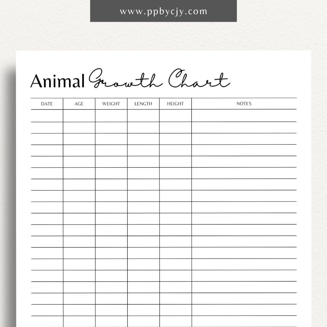 Animal Growth Tracker Chart Puppy Milestone Weight Height Record Pet ...