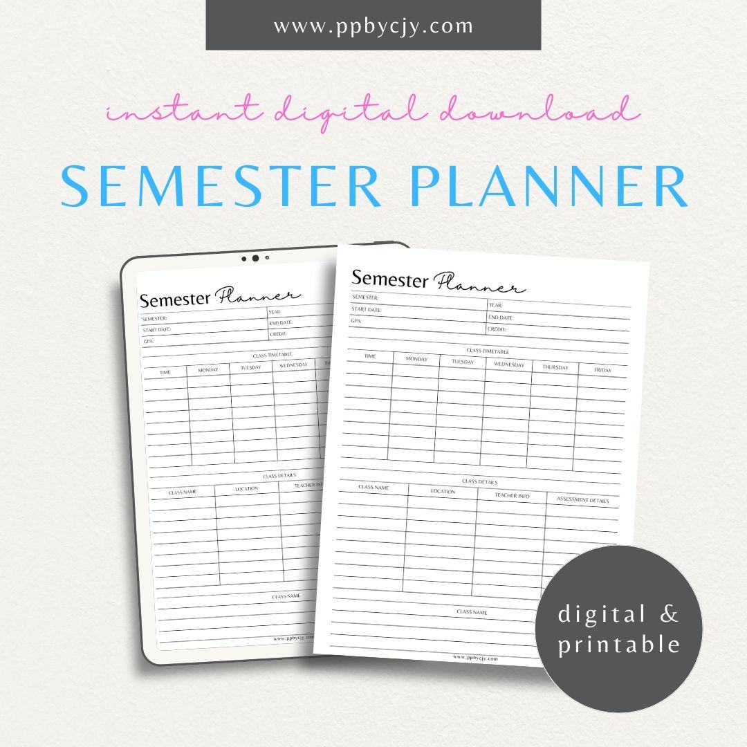 Semester Planner Printable Template | Digital Download | Academic ...