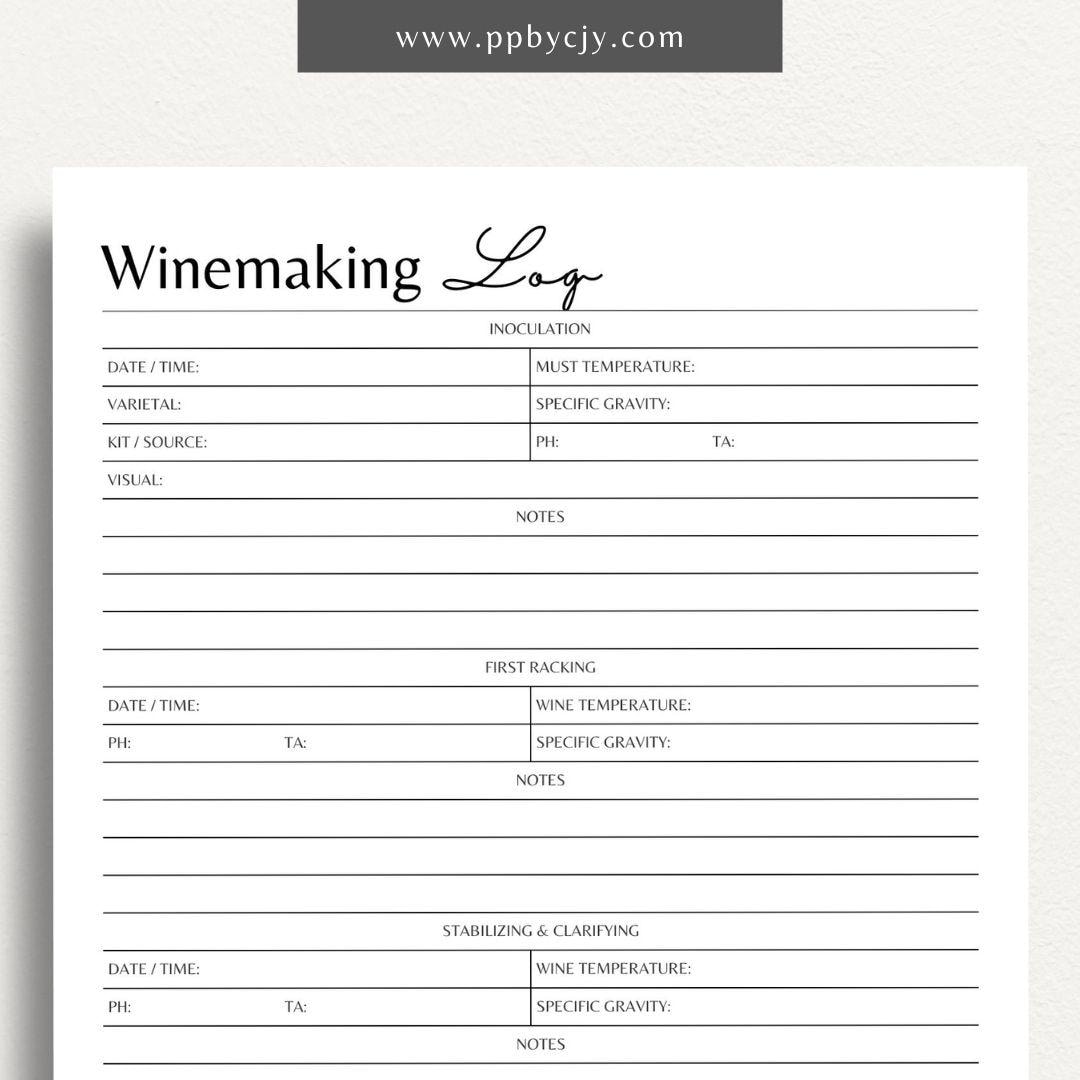 Winemaking Log Printable Template | Instant Digital Download | Wine ...