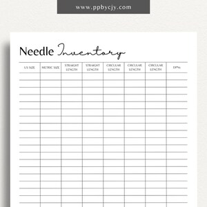 Knitting Needle Inventory Tracker | Crafting Needle Collection Size ...
