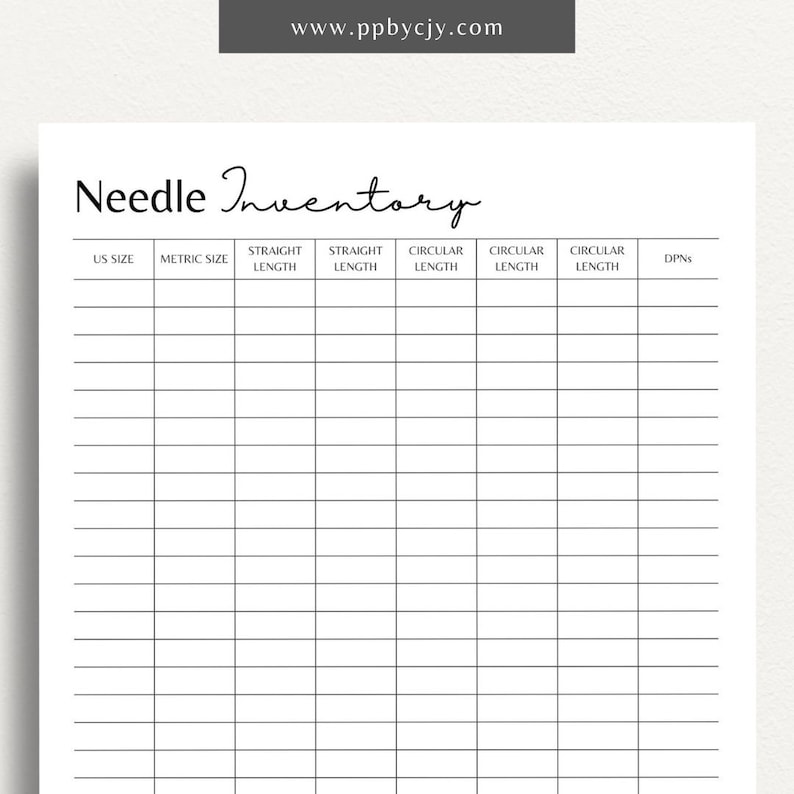 Knitting Needle Inventory Tracker | Crafting Needle Collection Size ...