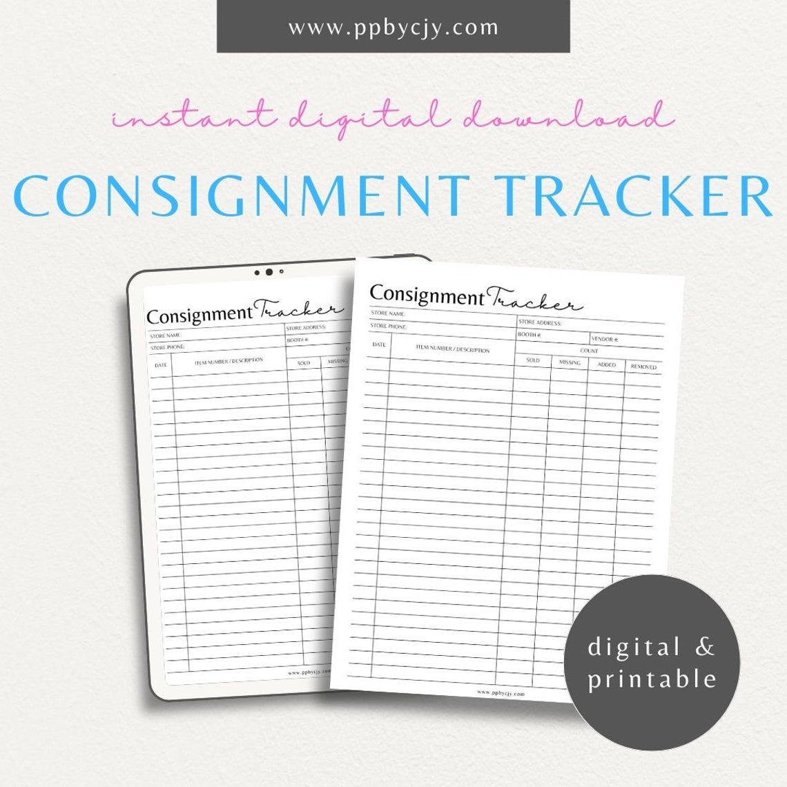 Consignment Tracker Printable Template | Digital Download | Inventory ...