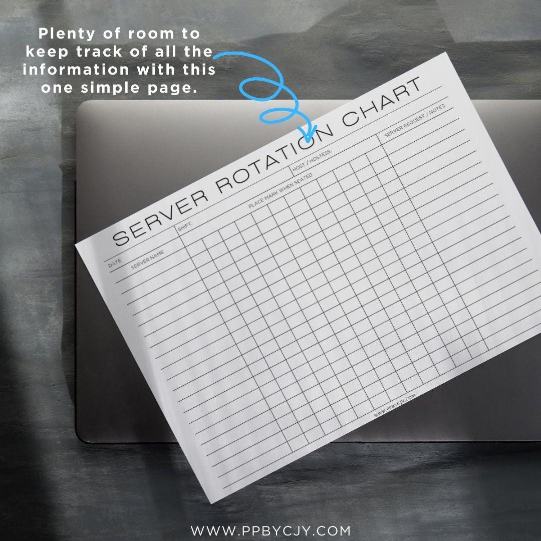 Restaurant Server Rotation Chart | Table Dining Room Waitstaff ...