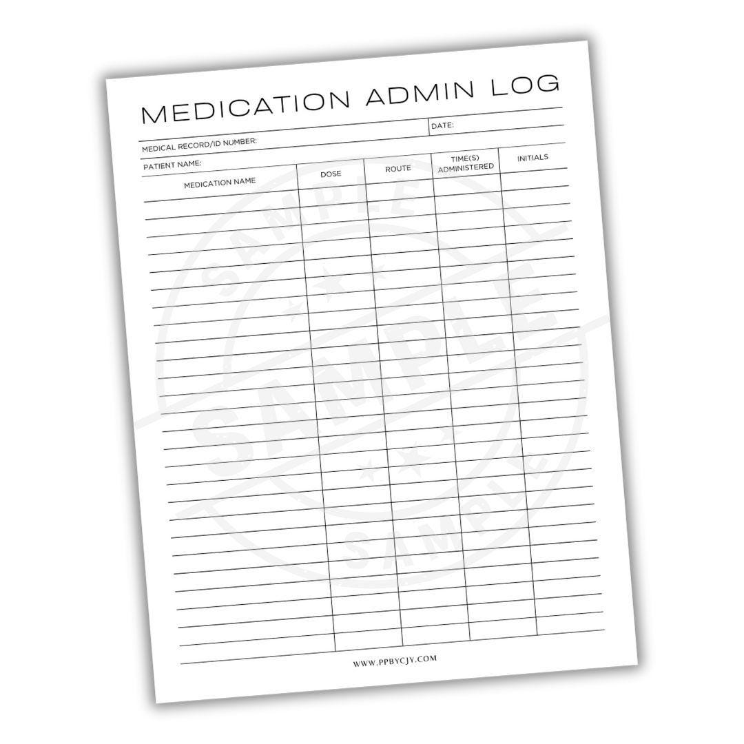 Medication Administration Log Printable PDF | Track Doses, Times and ...