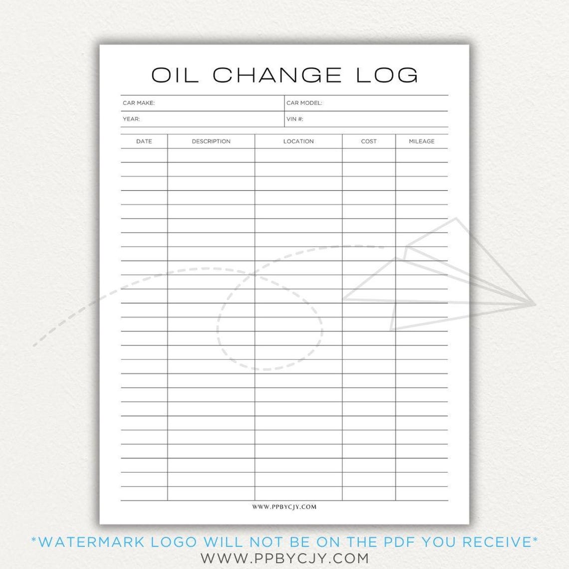 Vehicle Oil Change Log Printable | Car Maintenance Tracker | Auto ...