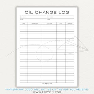 Vehicle Oil Change Log Printable | Car Maintenance Tracker | Auto ...