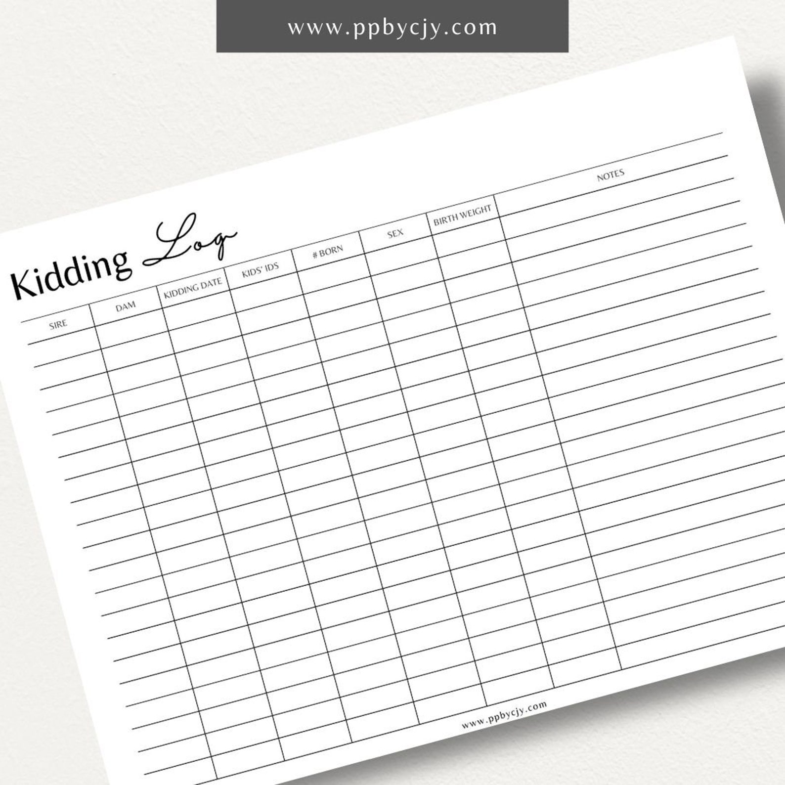 Goat Breeding Kidding Log | Goat Breeder Kidding Management Journal ...