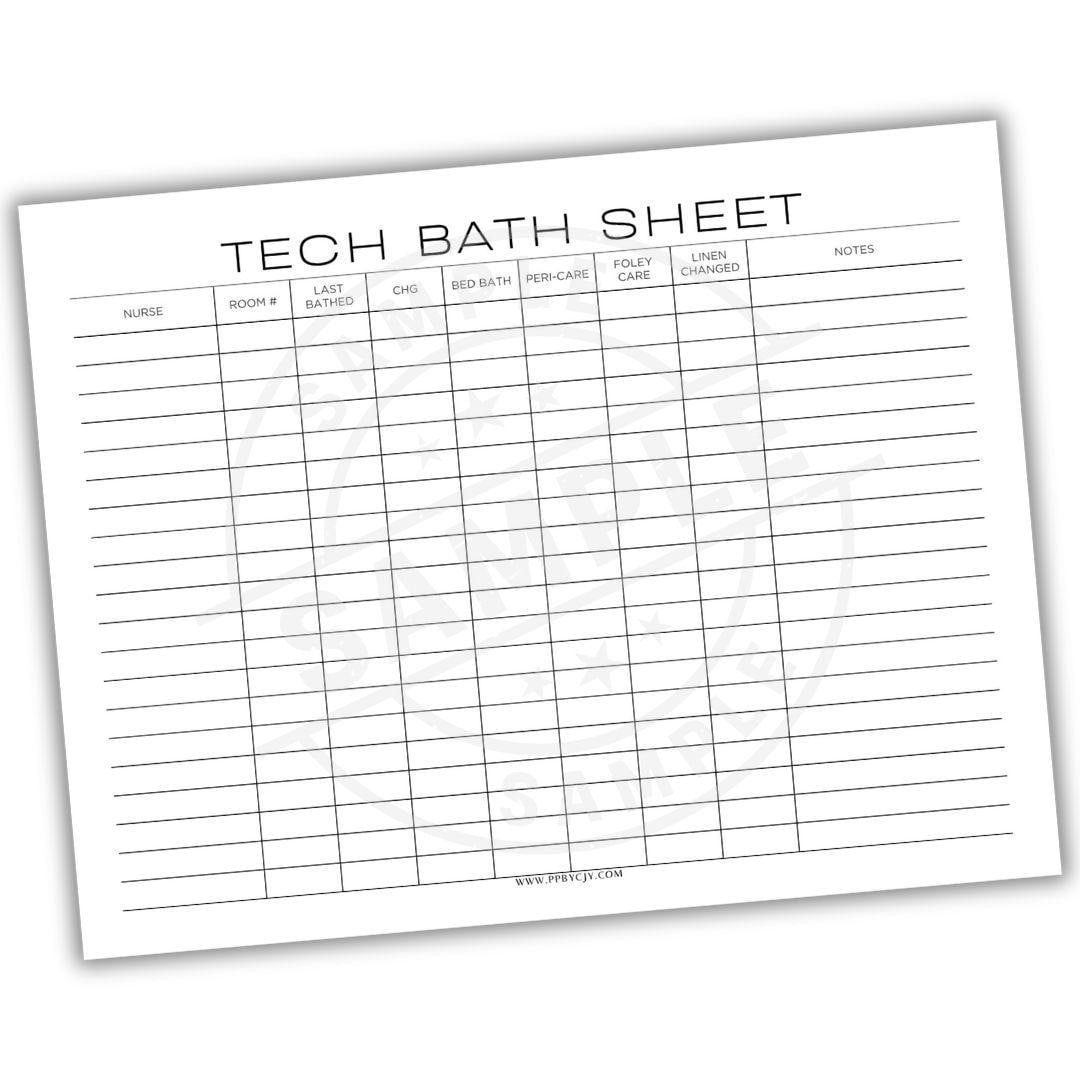 Tech Bathing Sheet Printable PDF | Nurse & Caregiver Bathing Tracker ...
