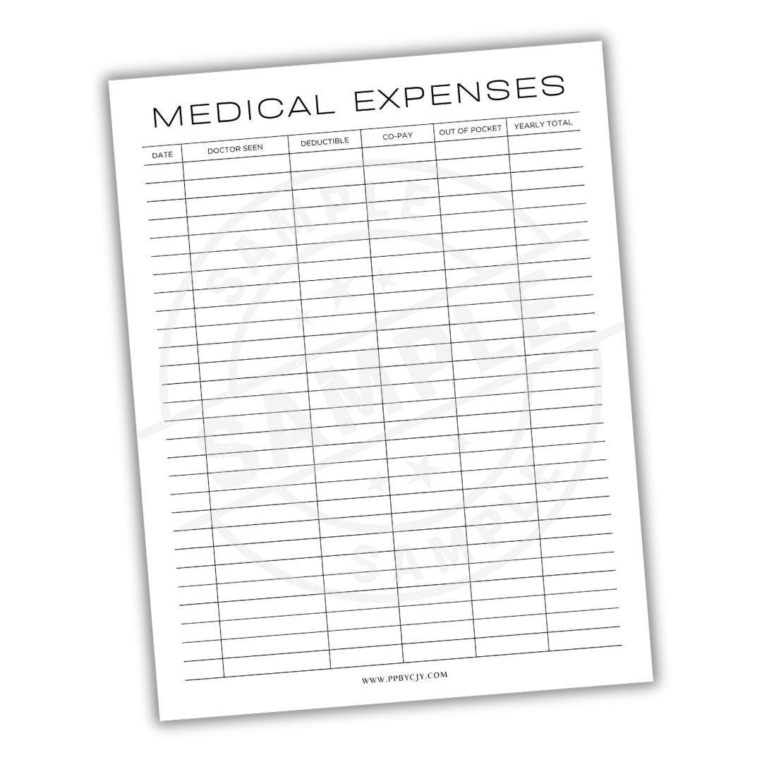 Medical Expense Tracker Printable PDF | Log Doctor Visits ...