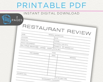 Restaurant Review Journal- Digital Download - Etsy
