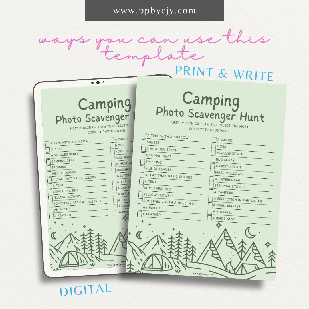 Camping Photo Scavenger Hunt Printable Template Digital Download ...