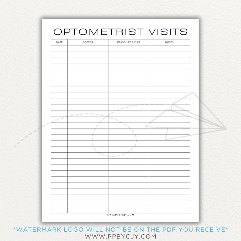 Optometrist Visit Tracker Printable | Eye Exam Log | Vision and ...