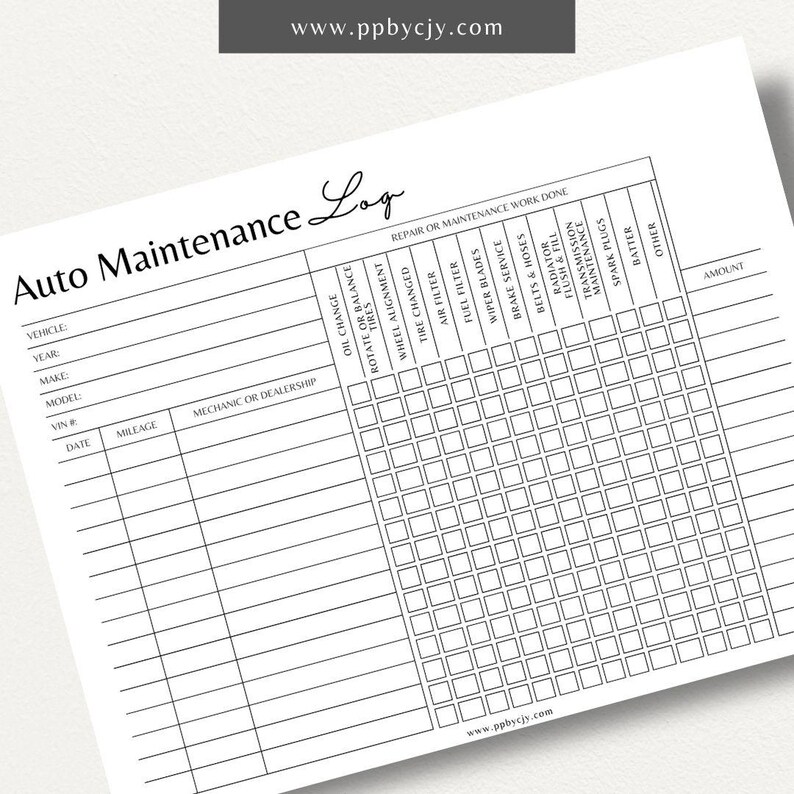 Automotive Maintenance Log Printable Car Maintenance Tracker Vehicle ...