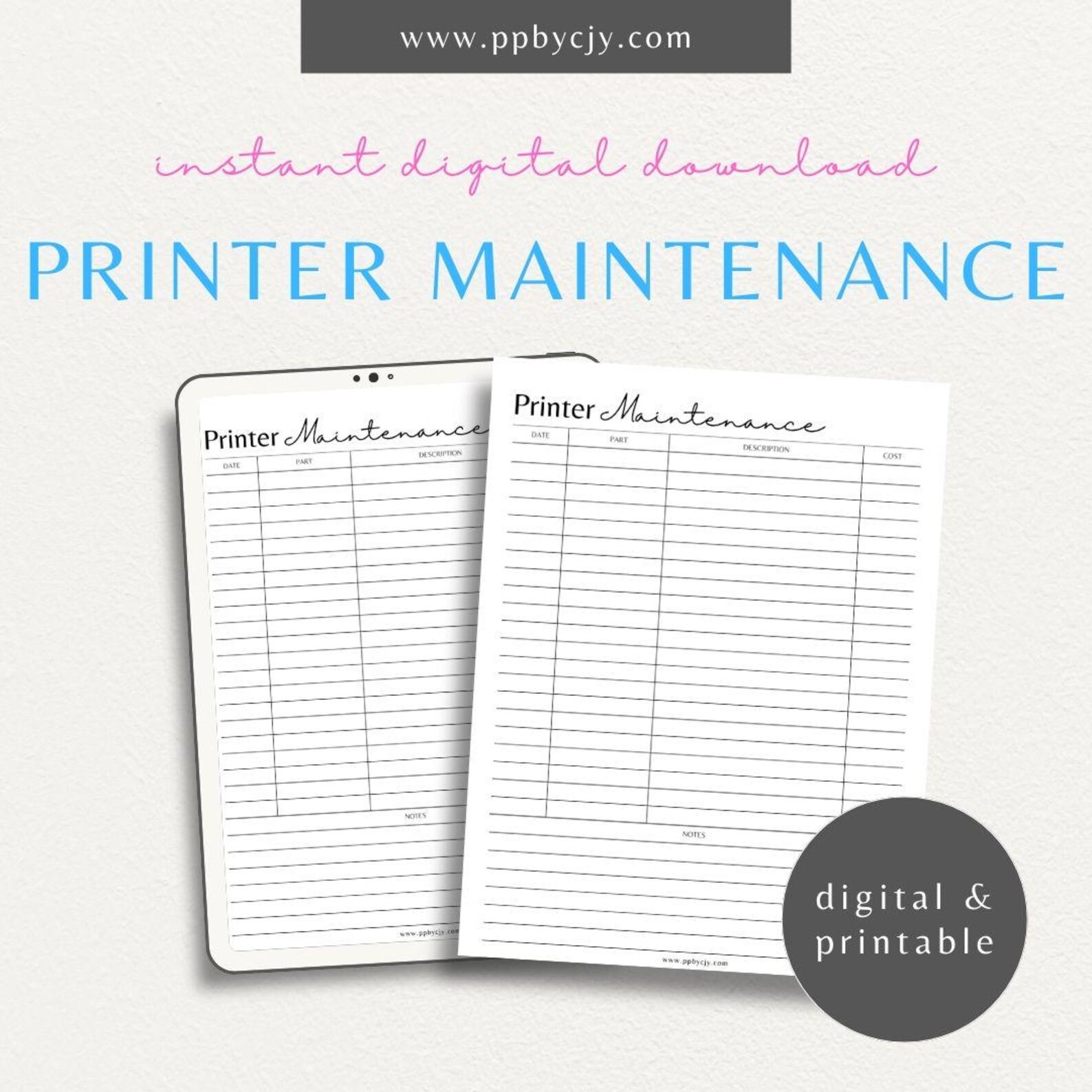 3D Printer Maintenance Log Printable Template Digital Download Printer ...