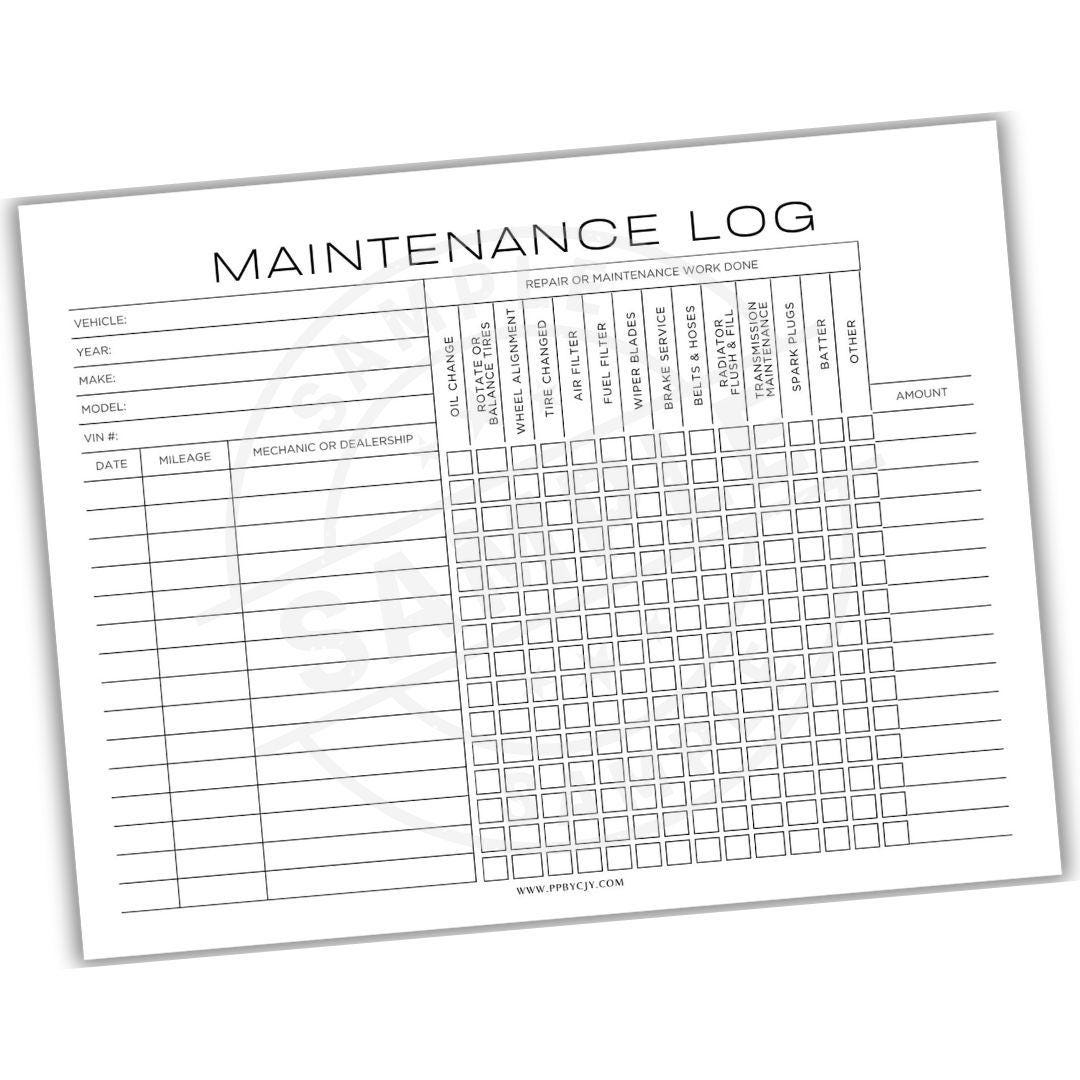 Automotive Maintenance Log Printable PDF | Car Service, Mileage, Repair ...