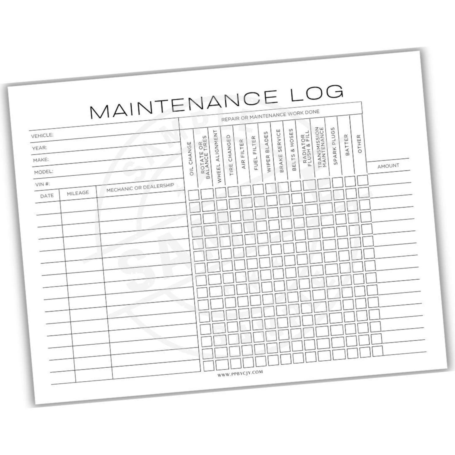 Automotive Maintenance Log Printable | Vehicle Service, Repair, Oil ...
