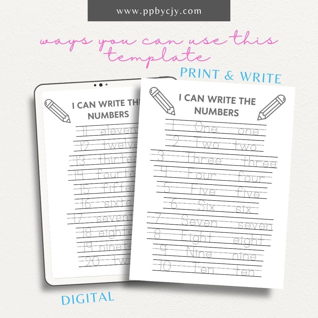 Number Tracing Handwriting Practice Sheet Preschool Learning Numbers ...