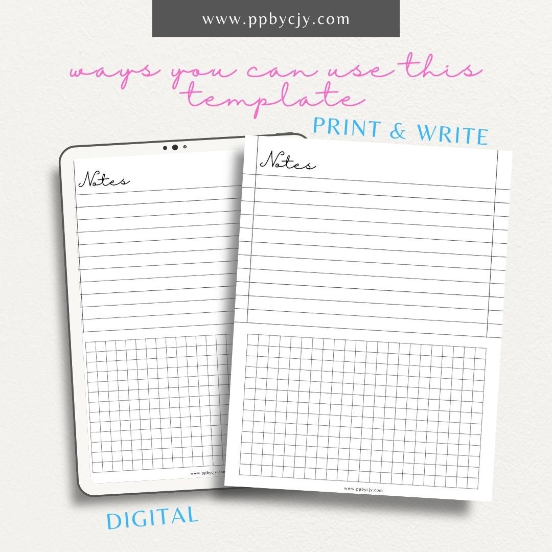 Half Lined Half Graph Printable Paper | Mixed Format Note Taking Paper ...