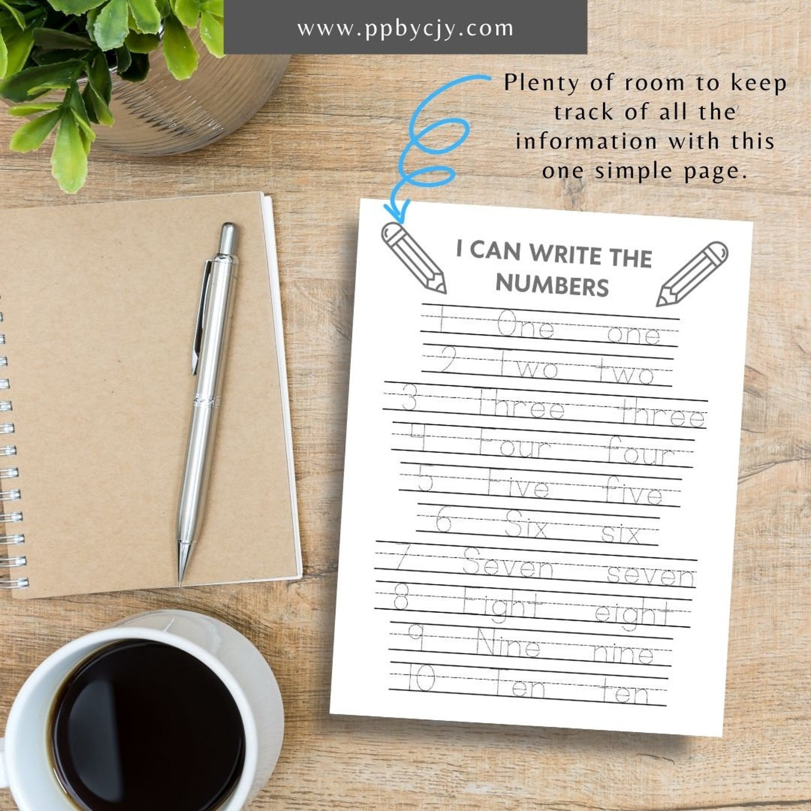 Number Tracing Handwriting Practice Sheet Preschool Learning Numbers ...