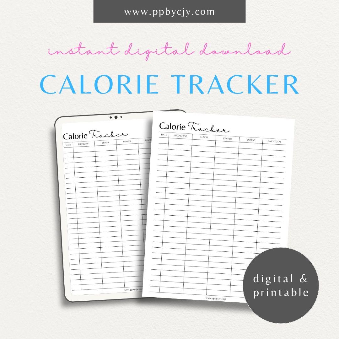 Calorie Tracker Printable Template | Instant Digital Download | Diet ...