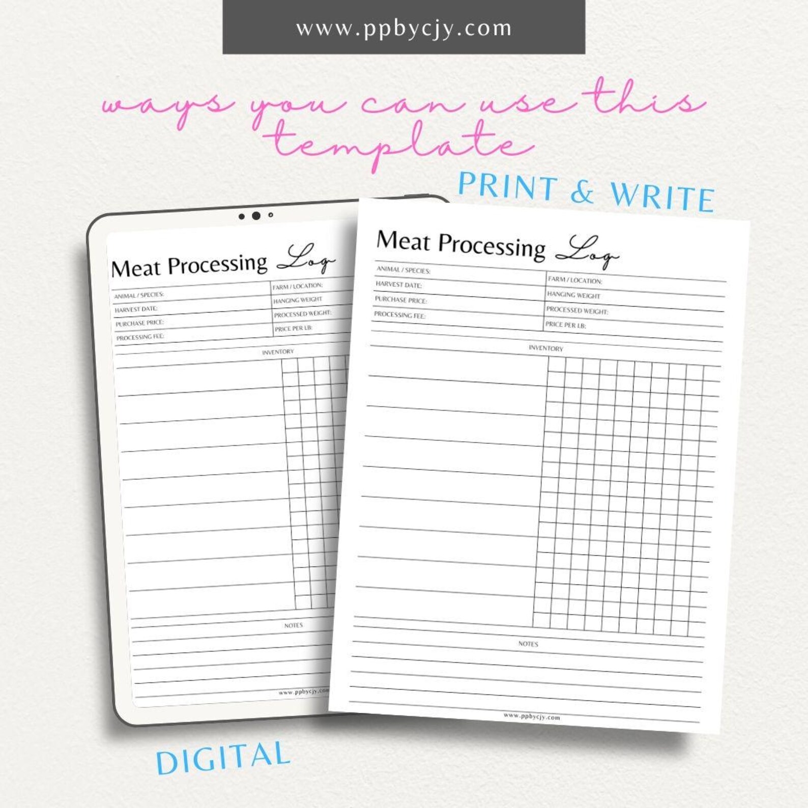 Meat Processing Tracker Printable Template | Instant Digital Download ...