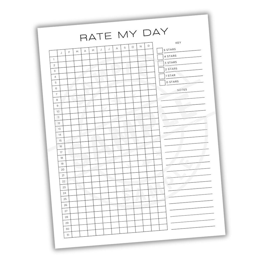 Rate My Day Tracker Printable PDF | Daily Mood Rating Worksheet ...