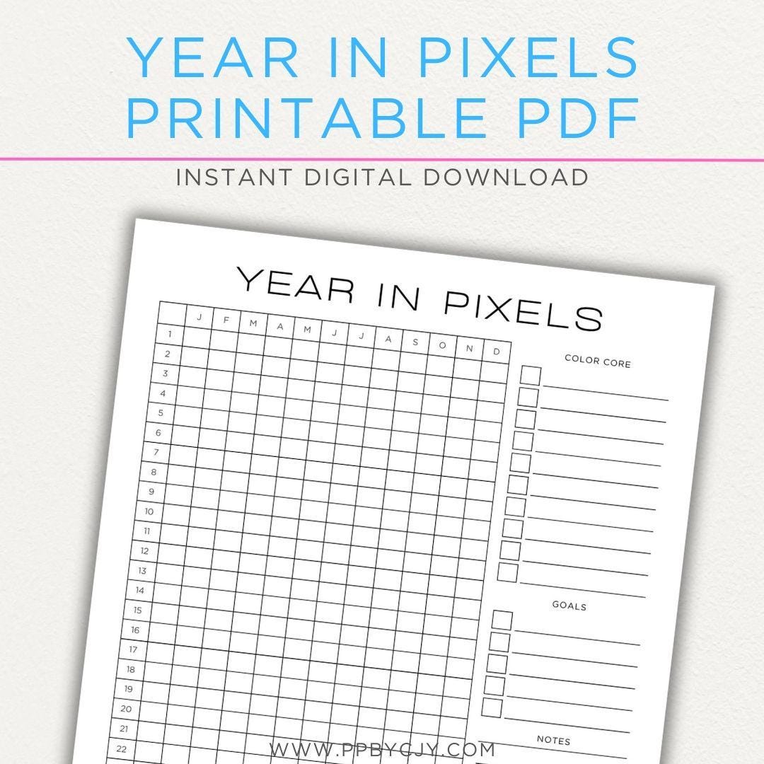 Year in Pixels Chart Printable | Instant Digital Download | Mood and ...