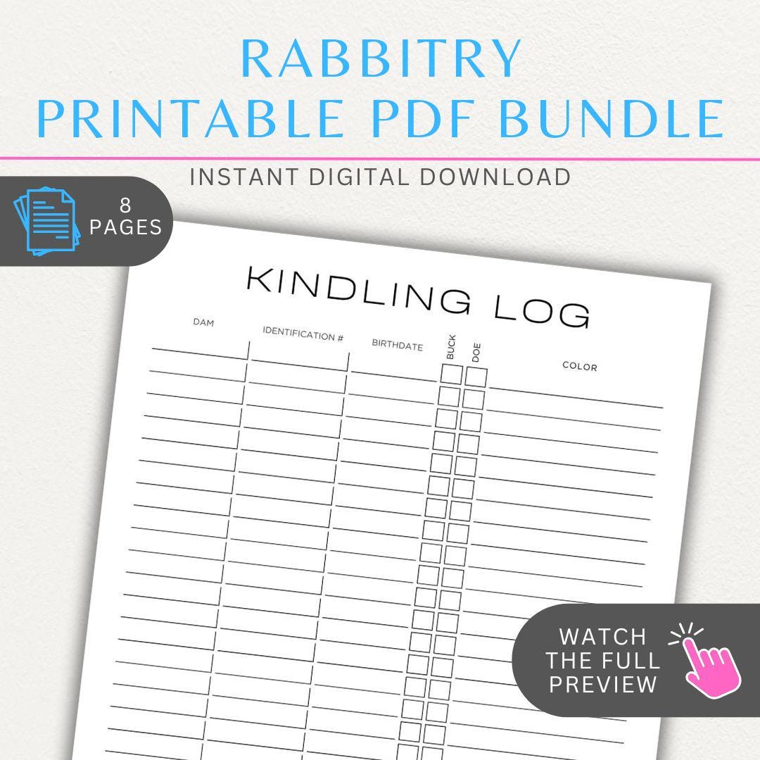 Rabbitry Kindling Printable PDF Template 8 Page Bundle | Rabbit Breeder ...