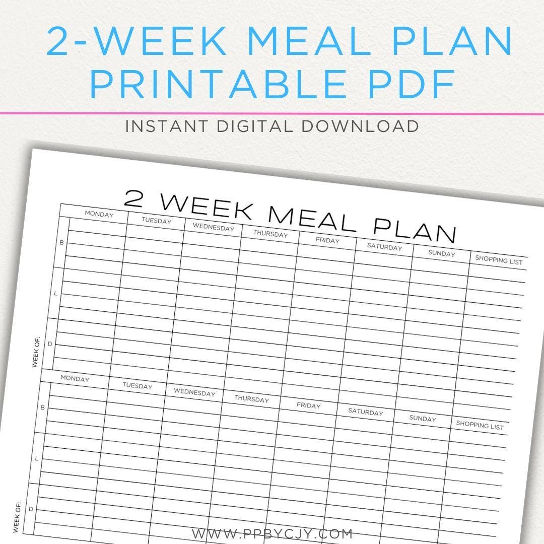 2-week Meal Planner Printable Template | Instant Download | Meal ...