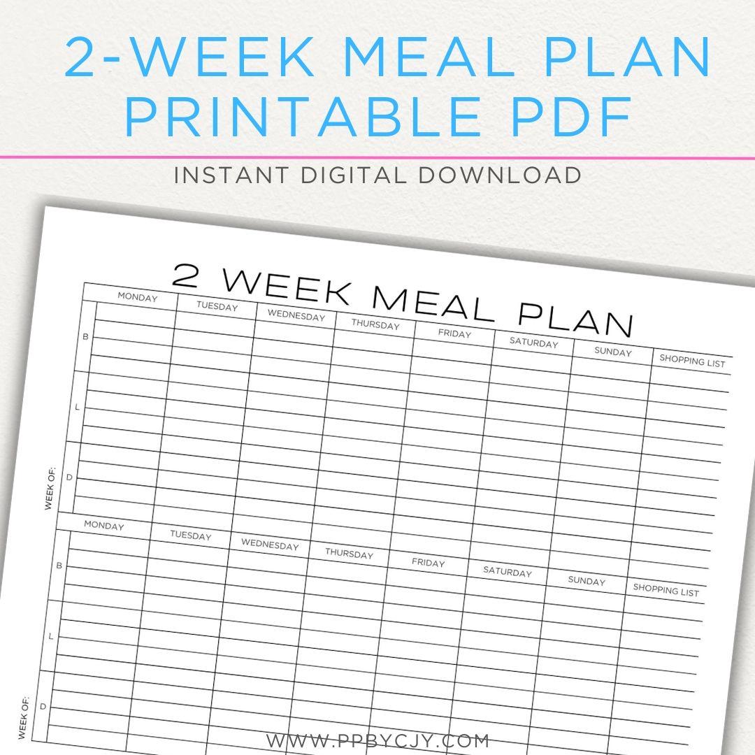 2-week Meal Planner Printable Template | Instant Download | Meal ...