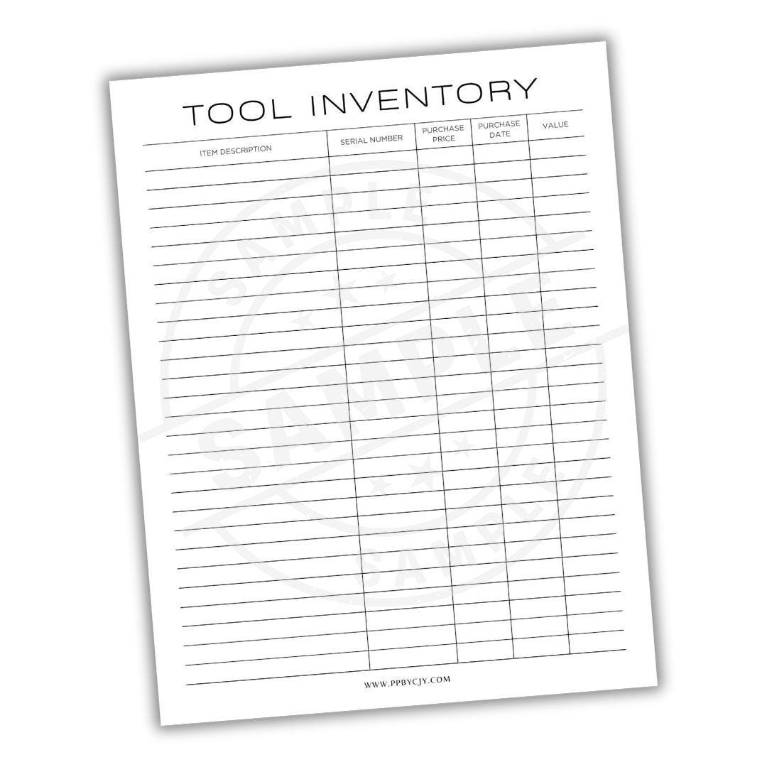 Workshop Tool Inventory Sheet | DIY Garage Equipment Management Log ...
