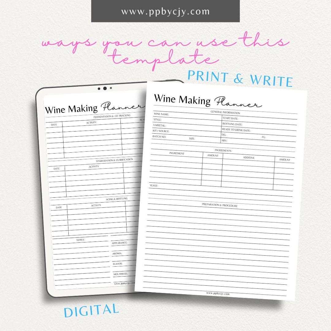 Wine Making Planner Printable Template | Digital Download | Homebrew ...